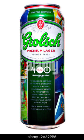 Grolsch beer can - Dutch lager Stock Photo - Alamy