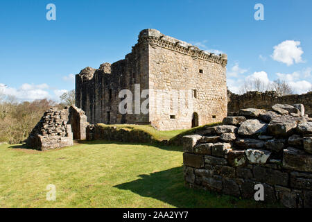 Castle keep and main courtyard. Historic Loch Leven Castle near Kinross ...