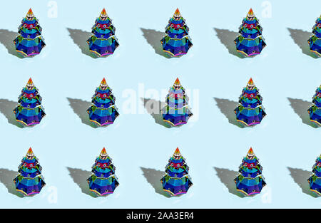 Christmas pattern made with New Year red cars with gifts, pine trees ...