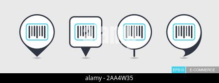 Barcode pin map icon. E-commerce sign. Map pointer. Map markers ...