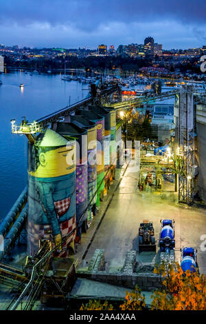 Painted Ocean Cement sand and aggregate silos, Vancouver, British ...