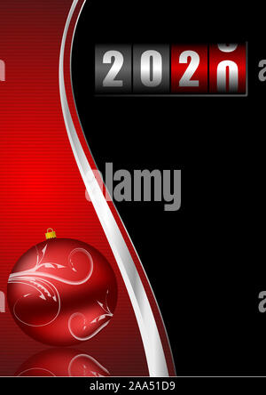 Red New Year's ball with New Year's greetings, red gradient background ...