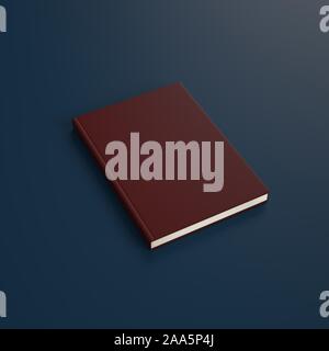 Blank garnet book on dark blue background. Easy cover mockup. Front ...