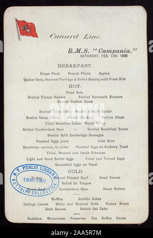 STEAMSHIP LINE FLAG AT TOP OF MENU; INCLUDES PRICED WINE LIST 1900-1094 ...