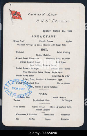 STEAMSHIP LINE FLAG AT TOP OF MENU; INCLUDES PRICED WINE LIST 1900-1094 ...
