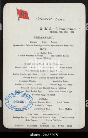 STEAMSHIP LINE FLAG AT TOP OF MENU; INCLUDES PRICED WINE LIST 1900-1094 ...