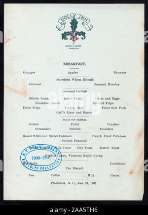 HOTEL SEAL AT TOP OF MENU; BREAKFAST [held by] LONG BEACH HOTEL [at ...