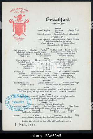 HOTEL SEAL AT TOP OF MENU; BREAKFAST [held by] LONG BEACH HOTEL [at ...