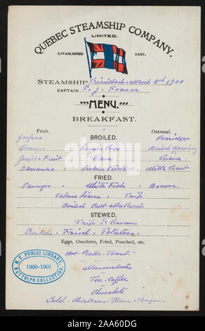 FLAG; BREAKFAST [held by] QUEBEC STEAMSHIP COMPANY [at] SS TRINIDAD (SS ...