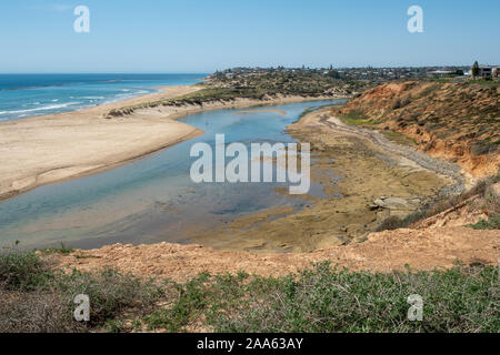 Onkaparinga River on a sunny day with reflections of trees and cliffs ...