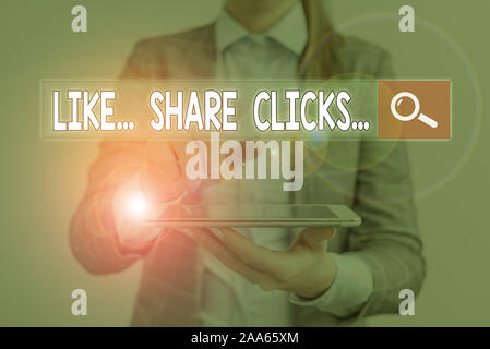 Handwriting text Click Like Share. Conceptual photo Internet sharing ...