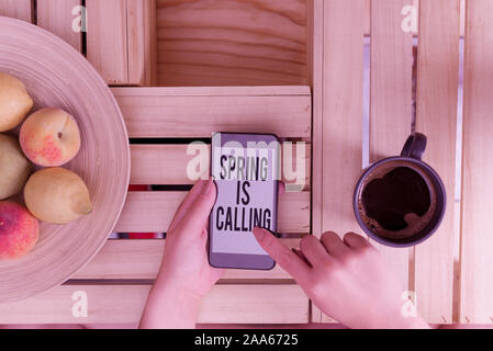 Writing note showing Spring Is Calling. Business concept for Time for ...