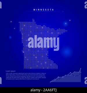 Minnesota state USA map glowing silhouette outline made of stars lines ...