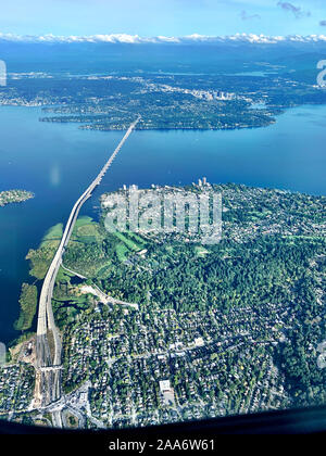 An aerial photo of the new Evergreen Point Floating Bridge Stock Photo ...