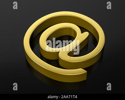 Gold email symbol on a black background. 3d illustration Stock Photo ...