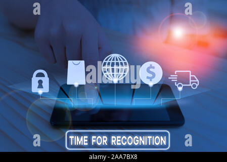 Writing note showing Time For Recognition. Business concept for ...