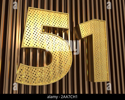 number 51 (number fifty-one) perforated with small holes on the metal ...