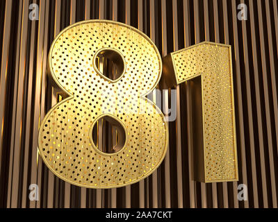 Gold number eighty-one (number 81) cut into perforated gold segments ...