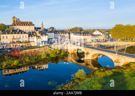 France, Nievre, Decize, city and bridge over the Old Loire river ...