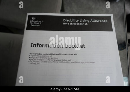 Disability Living Allowance Information Booklet, England, UK Stock ...