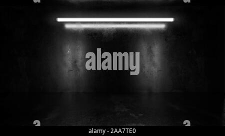 Underground concrete basement with low key blue lighting industrial ...