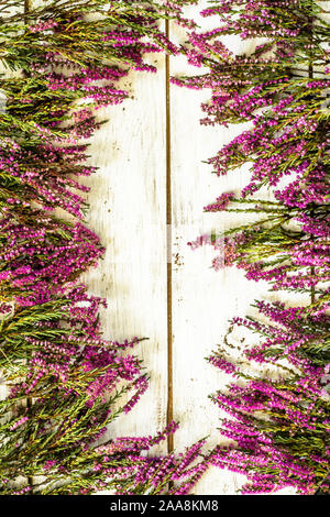 Heather flowers, autumn background, shabby chic frame Stock Photo - Alamy