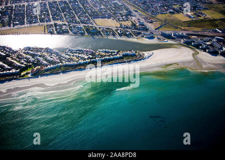 Aerial view of Milnerton Lagoon Mouth, lighthouse and Woodbridge Island ...