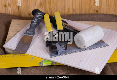 set of tools for laying tile Stock Photo - Alamy