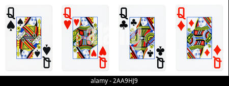 Four Queens Playing Cards - isolated on white Stock Photo - Alamy