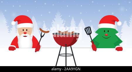 welcome to christmas BBQ santa claus grills sausages funny cartoon ...