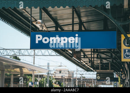 Pompei, Italy - August 10, 2019: Clock tower in the Pompei town near ...
