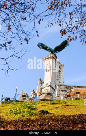 Sculpture of a Turul bird or eagle, on Castle Hill in Budapest Hungary ...