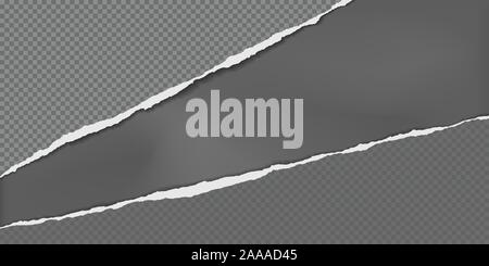 Pieces of torn black diagonal paper with soft shadow stuck on dark grey ...