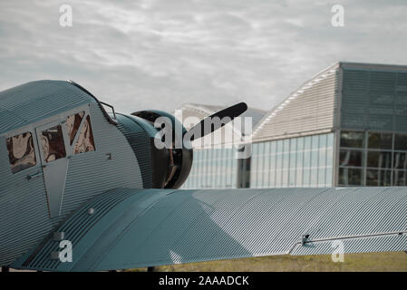Old German airplane with propeller engine - Black and white Stock Photo ...