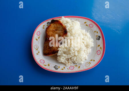 Asian kitcken, Fried Chicken with white Rice on the plate Stock Photo ...