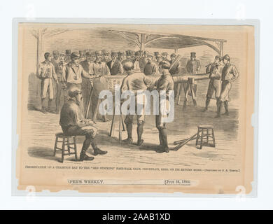 Presentation of a champion bat to the Red Stocking base-ball Stock ...