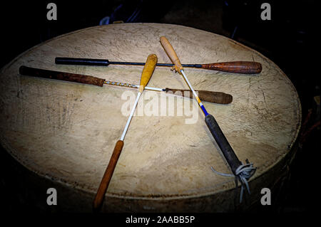 Aboriginal drums at the Tsuut'ina Nation’s Powwow. Bragg Creek Alberta ...