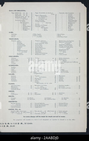 A daily bill of fare at Belvedere House in New York, reflecting the ...