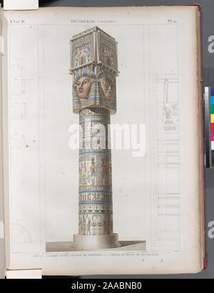 Denderah (Dandara) (Tentyris). 1. Détail colorié d'une colonne du ...