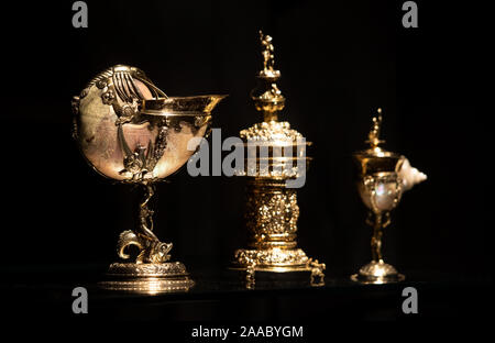 A Nautilus shell and silver gilt standing cup from 1585 featuring ...