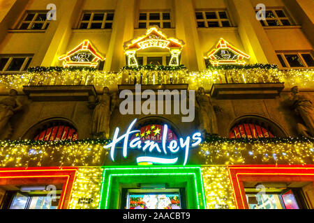 Hamleys logo, toy store, Na Prikope street, Prague, Czech Republic ...