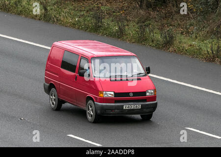 Red Volkswagen VW T4 van alloy wheels and blue sky like painting in HDR ...