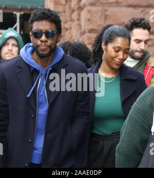 Taylor Simone Ledward and Chadwick Boseman arriving at a screening of ...