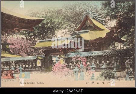 At the Ikuta Shinto Shrine in Kobe, a young Miko, shrine maiden, bows ...