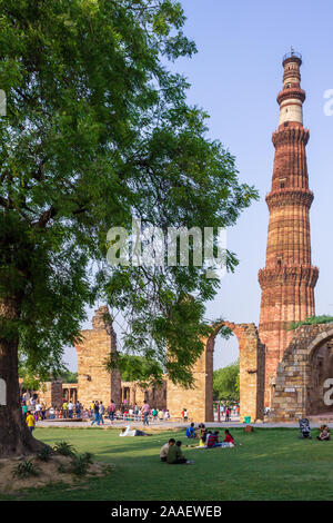Inside the Qutub Minar Complex with antic ruins and inner square ...