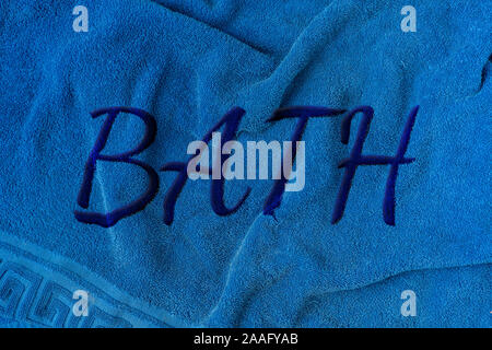 bath text word on the towel texture, the clean spa body care concept ...