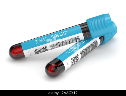 3d render of TSH test blood tubes in rack over white background Stock ...