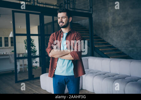 Photo of cool optimistic brown hair lady touch spectacles wear blue top ...