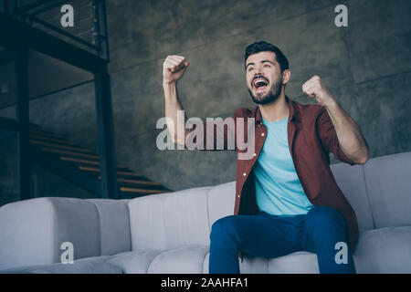Low angle view photo of crazy funky lady first car lesson test drive ...
