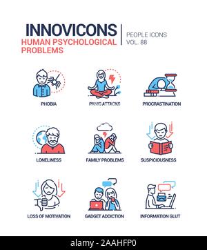 Psychological Problems Collection Icons Set Vector Stock Vector Image ...